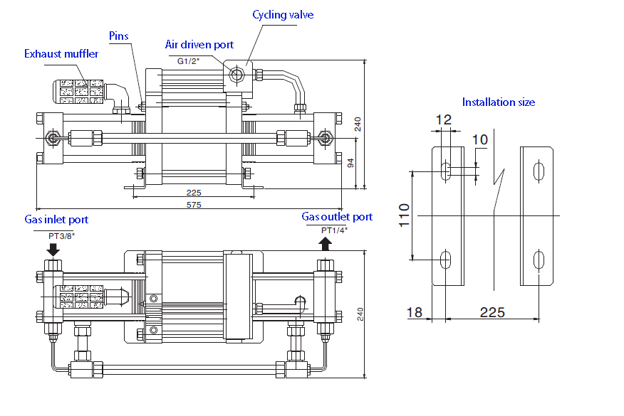 USUN Model:US-GBT 160mm Driven Double stage pneumatic gas booster ...